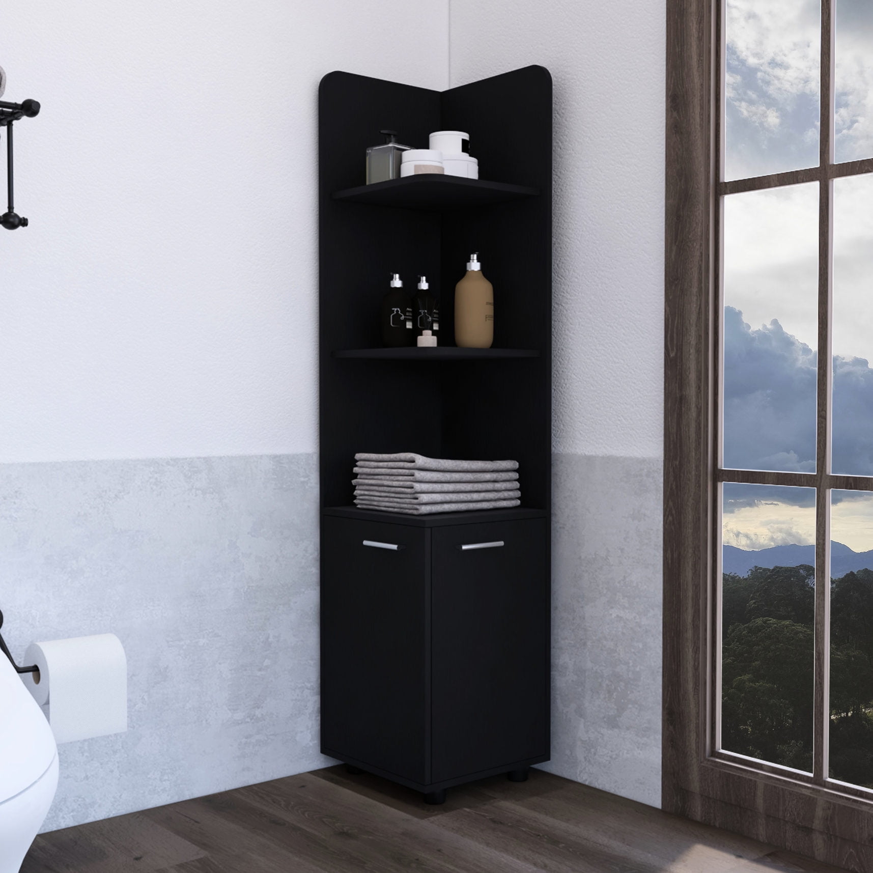 3-Tier Shelf & 2-Door Corner Cabinet / Display and Store Toiletries or ...