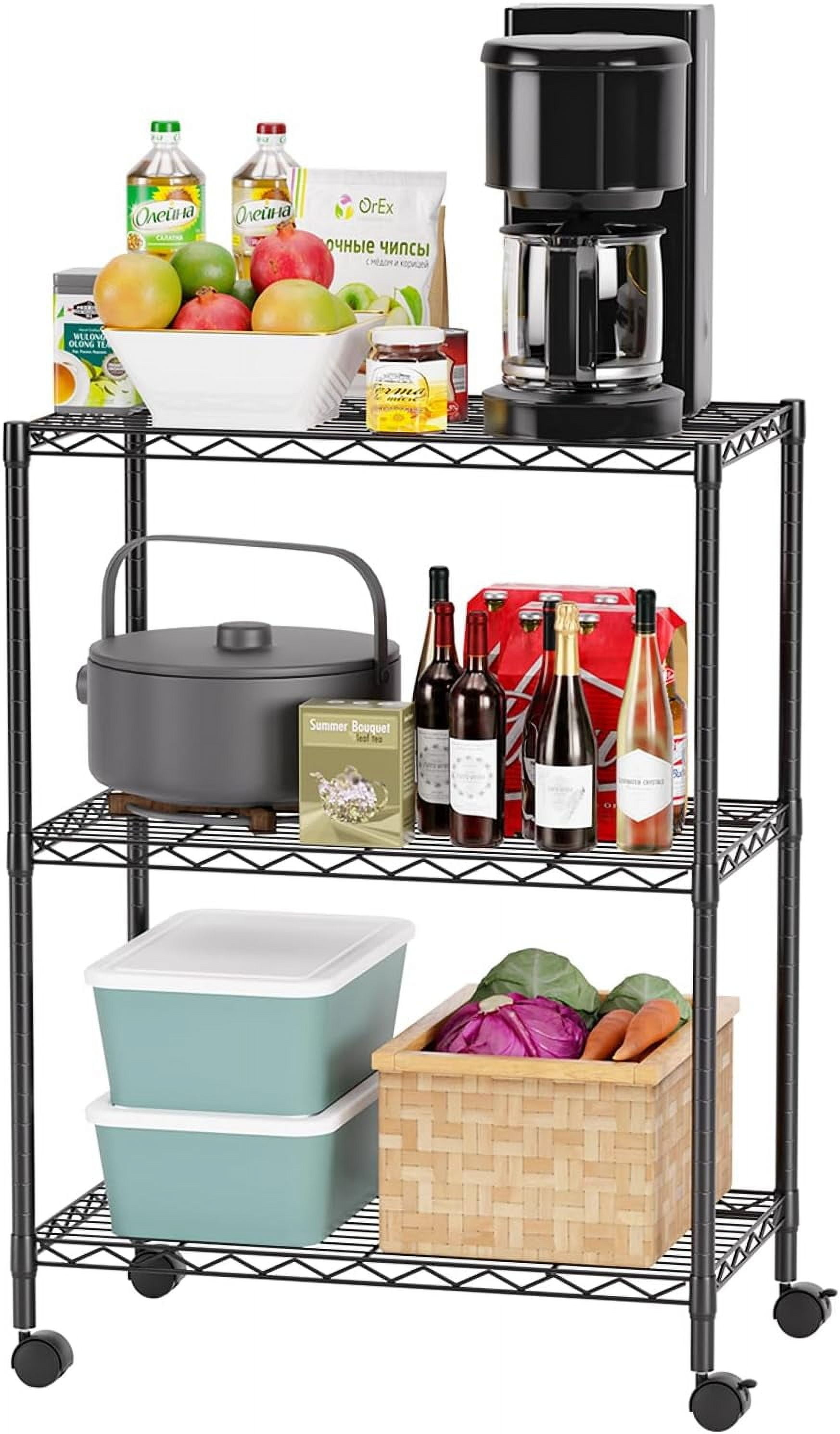 3-Tier Shelving Unit Storage Shelves with Wheels, Standing Shelf Wire ...