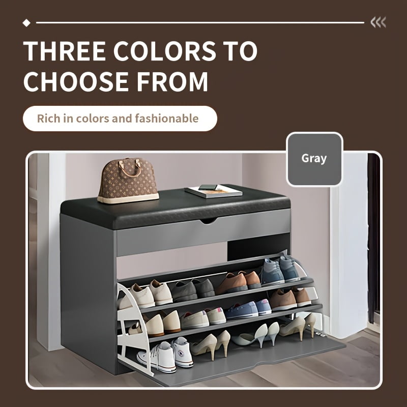3-Tier Shoe Bench with Cushion, Flip-Drawer & Lift-Top Storage Box ...