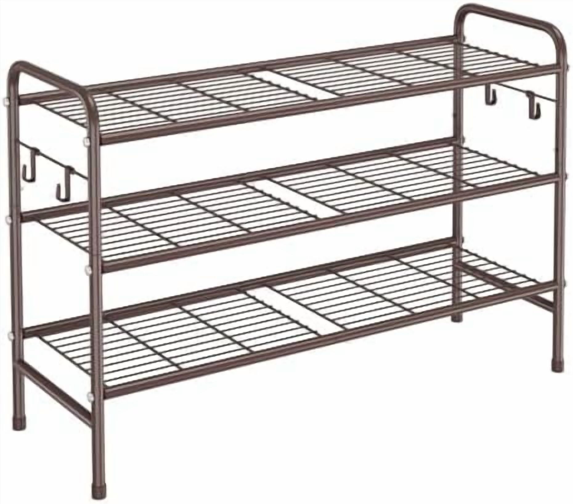 3 Tier Shoe Rack 33" Wide Metal Shoe Organizer Long Shoe Storage with 4 ...