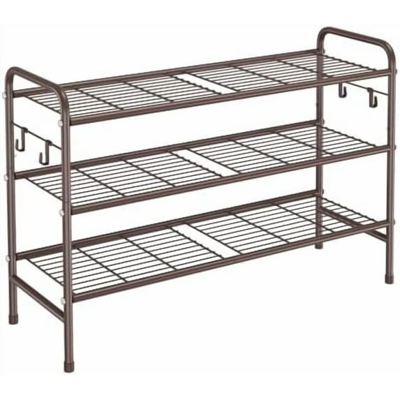 3 Tier Shoe Rack 33" Wide Metal Shoe Organizer Long Shoe Storage with 4 ...