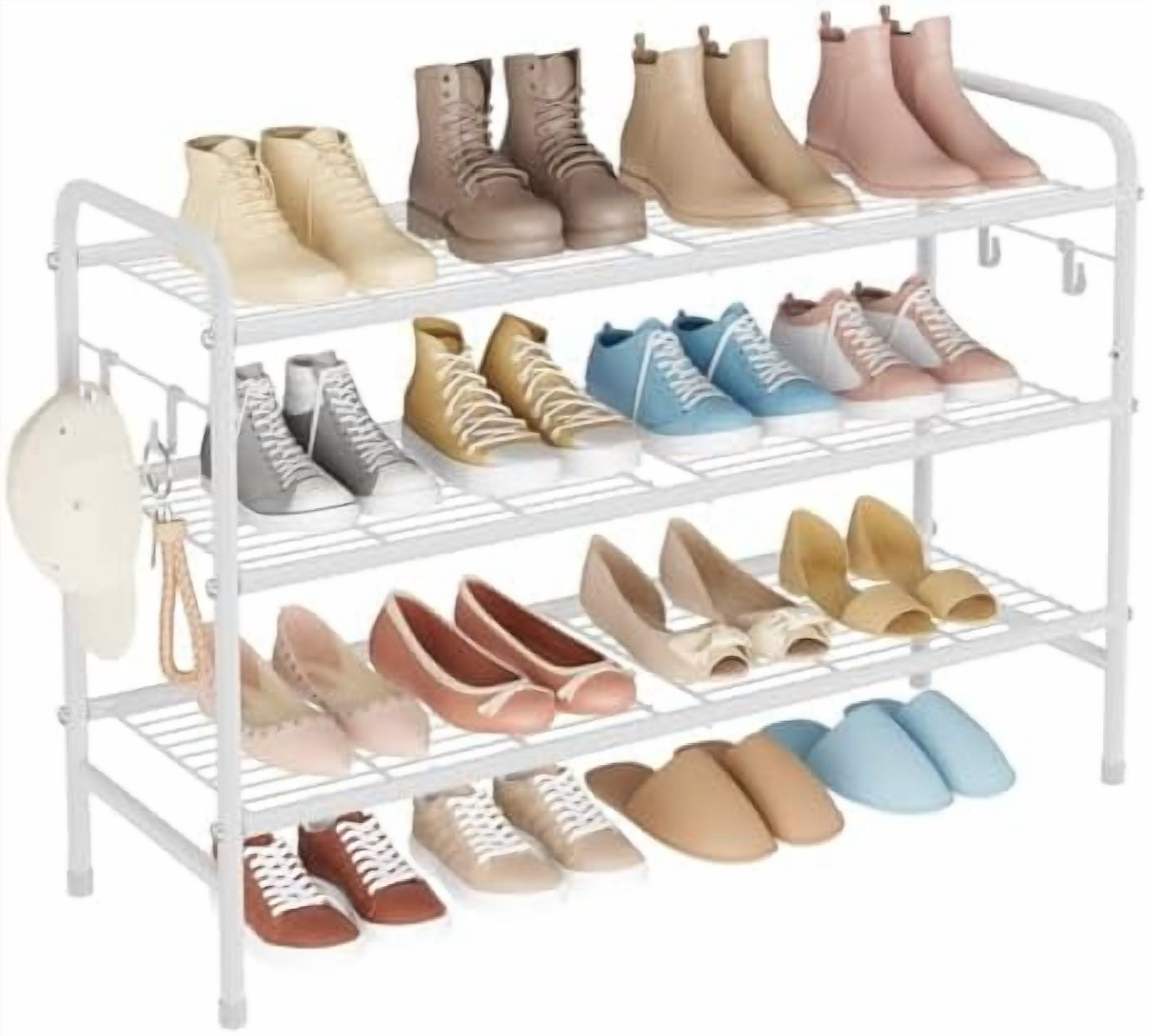 3 Tier Shoe Rack 33" Wide Metal Shoe Organizer Long Shoe Storage with 4 ...