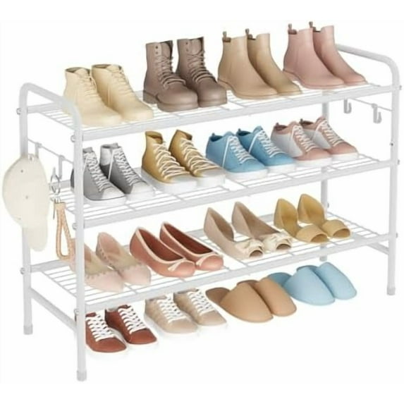 3 Tier Shoe Rack 33" Wide Metal Shoe Organizer Long Shoe Storage with 4 ...