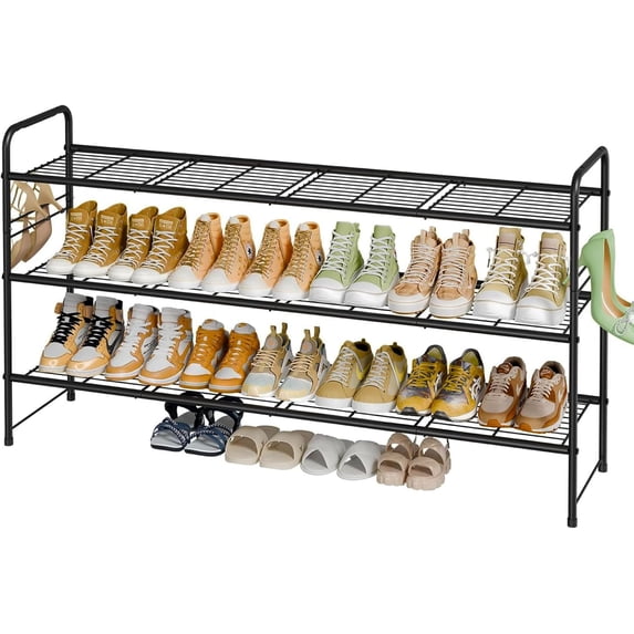 3 Tier Shoe Rack 44 Inch Extra Long Heavy Duty Metal Storage Organizer ...