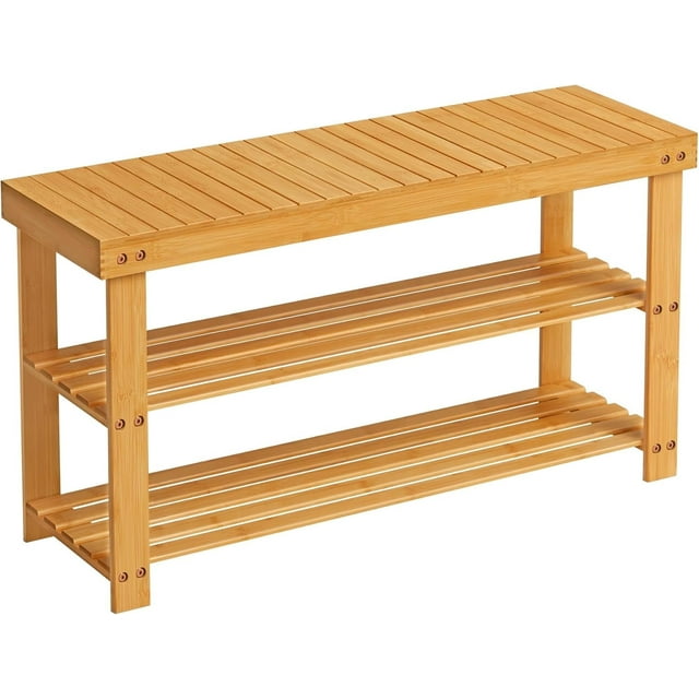 3-Tier Shoe Rack Bench Bamboo Organizer Entryway Bench Storage Shoe ...