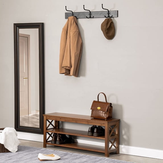 3-Tier Shoe Rack Bench Bamboo Wood Storage Shelf Rustic Space-Saving ...