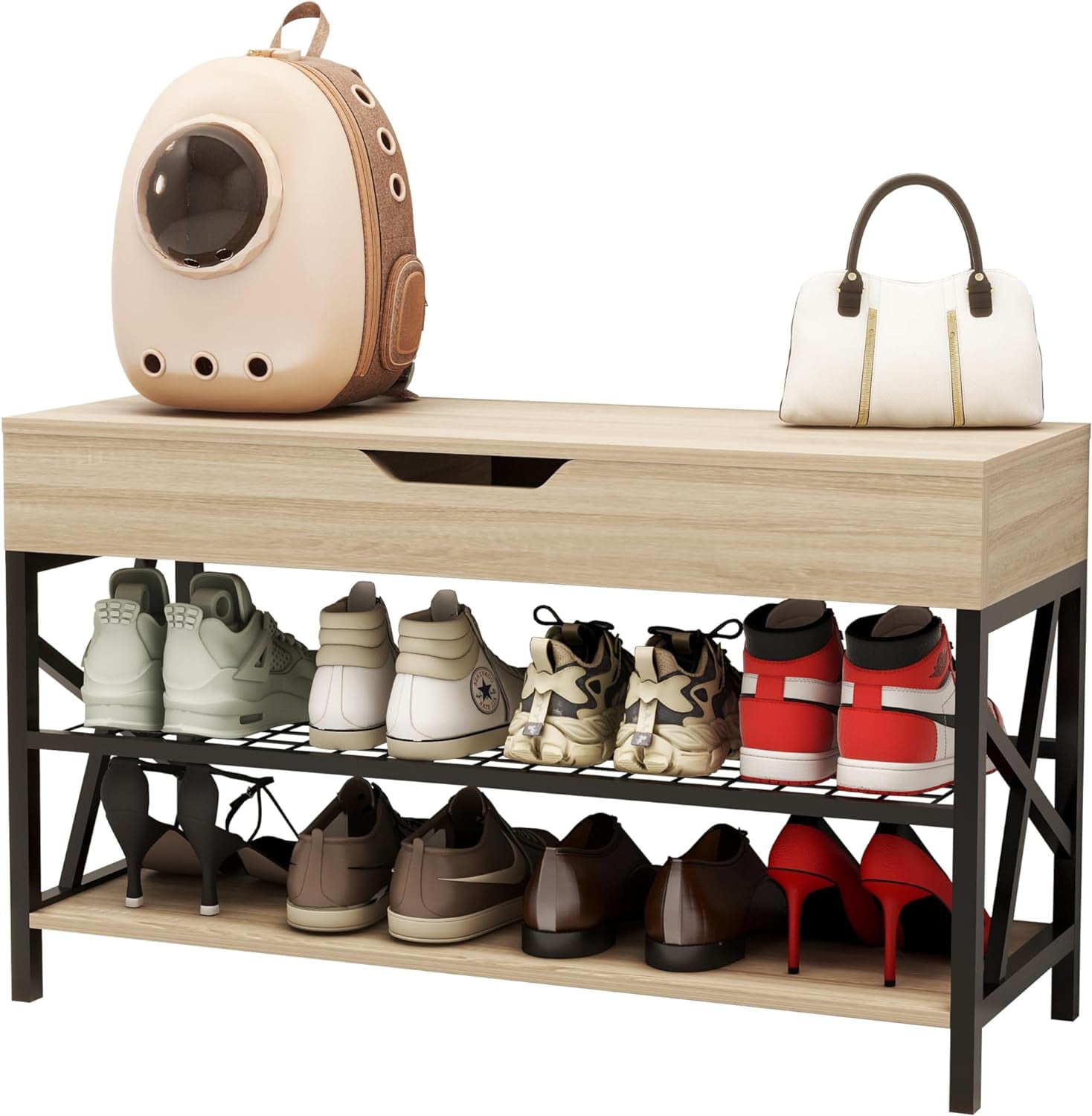 3 Tier Shoe Rack Bench with Flip Top Shoes Storage Bench W32*D12*H19IN ...