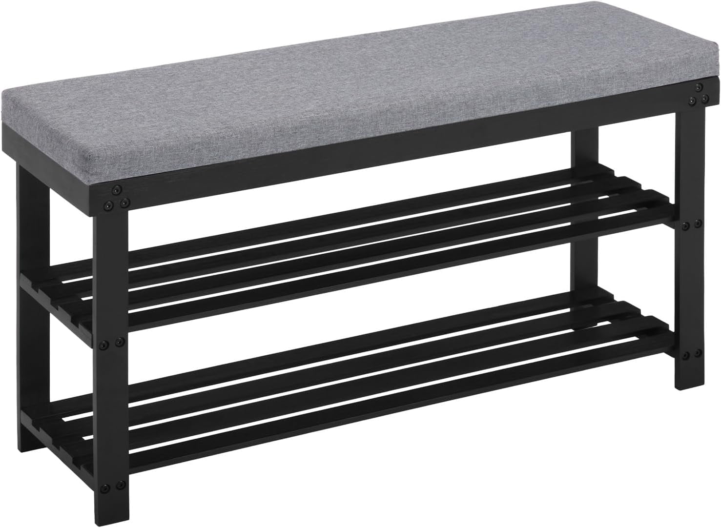3-Tier Shoe Rack for Entryway, Bamboo Shoe Bench with Cushion Padded ...