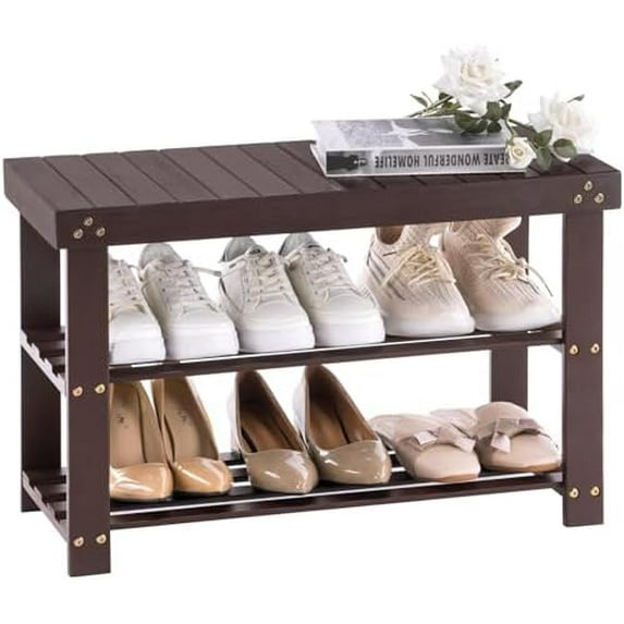 3-Tier Shoe Rack for Entryway, Bamboo Shoe Bench with Cushion Padded ...