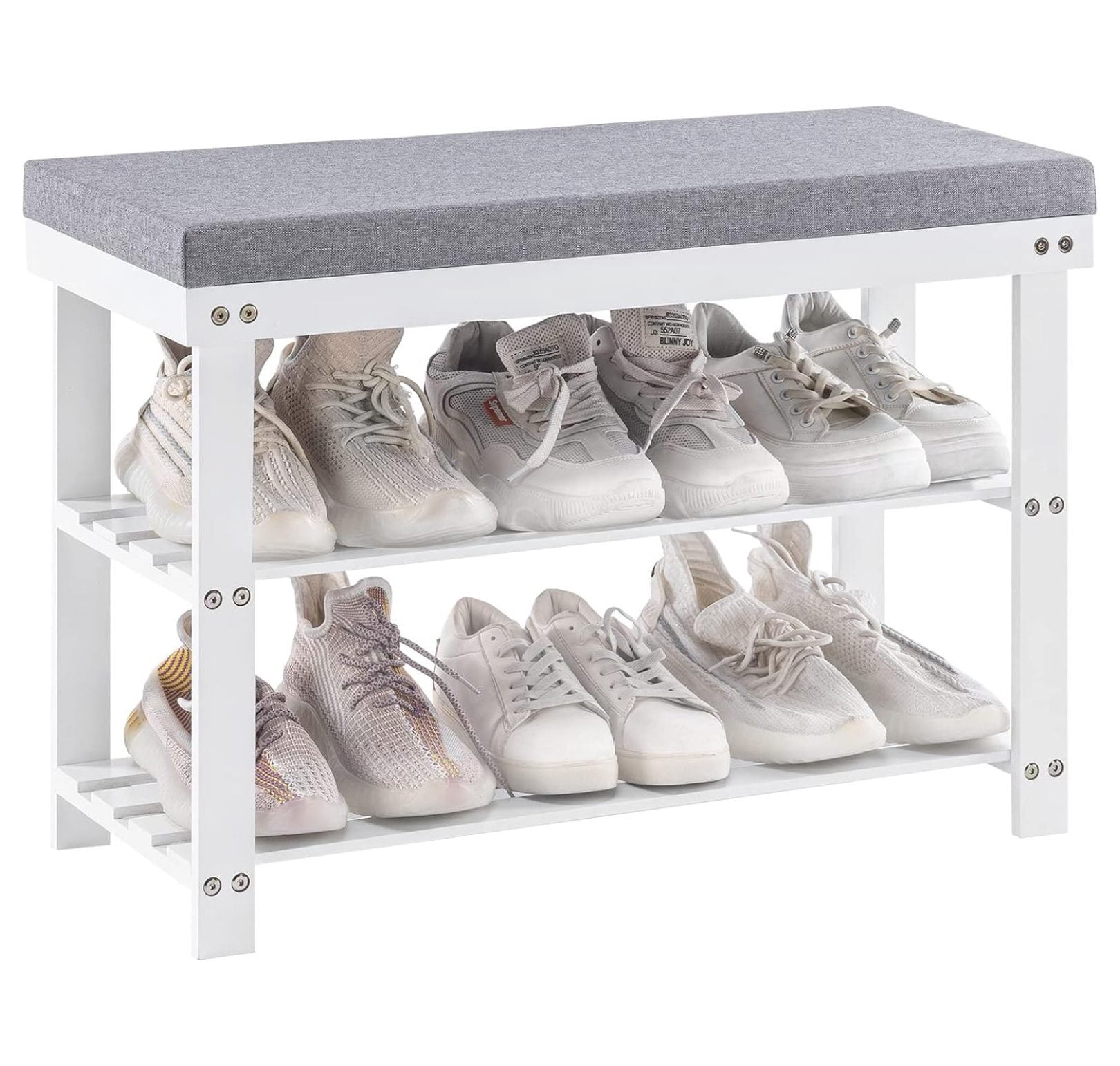 3-Tier Shoe Rack for Entryway, Bamboo Shoe Bench with Cushion Padded ...