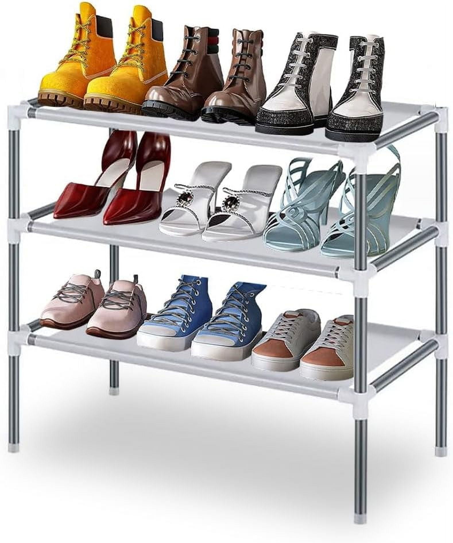 3 Tier Shoe Rack for Closet, Stackable Shoe Shelf, Expadable ...