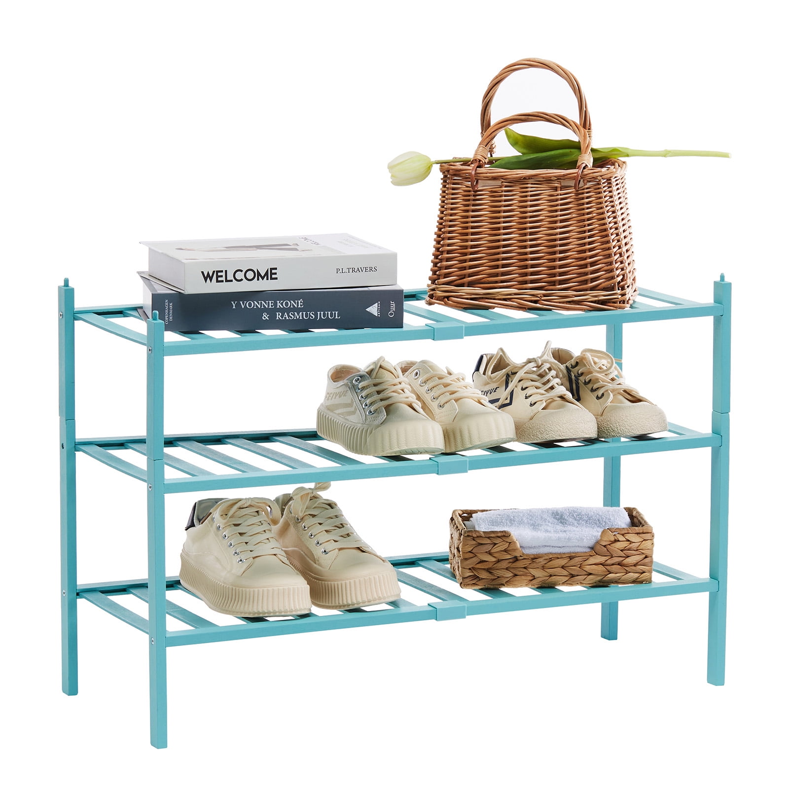 3-Tier Bamboo Shoe Rack, Free Standing Storage Organizer, Light Green ...