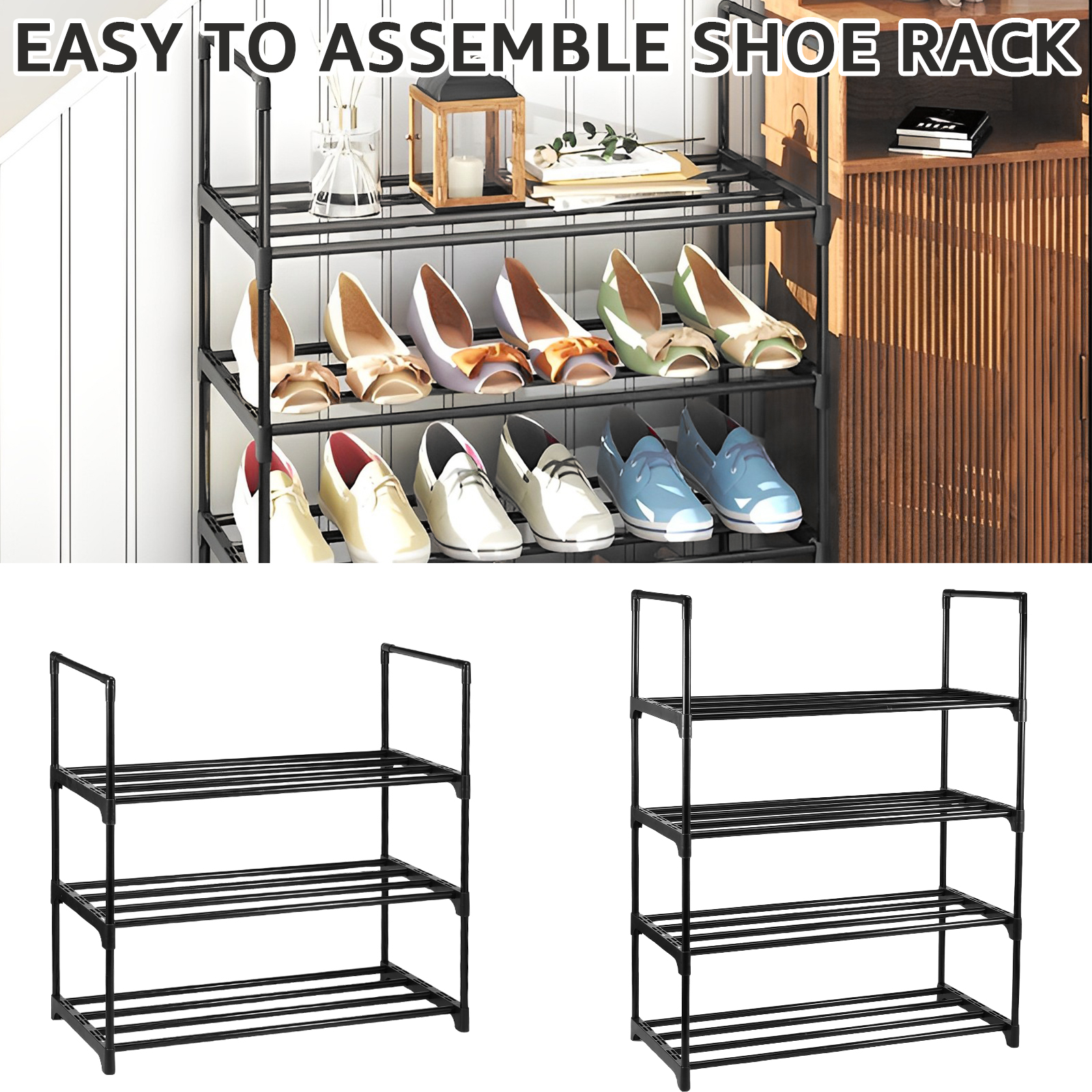 3 Tier Shoe Rack Metal Shoe Shelf Large Capacity Detachable Shoes ...