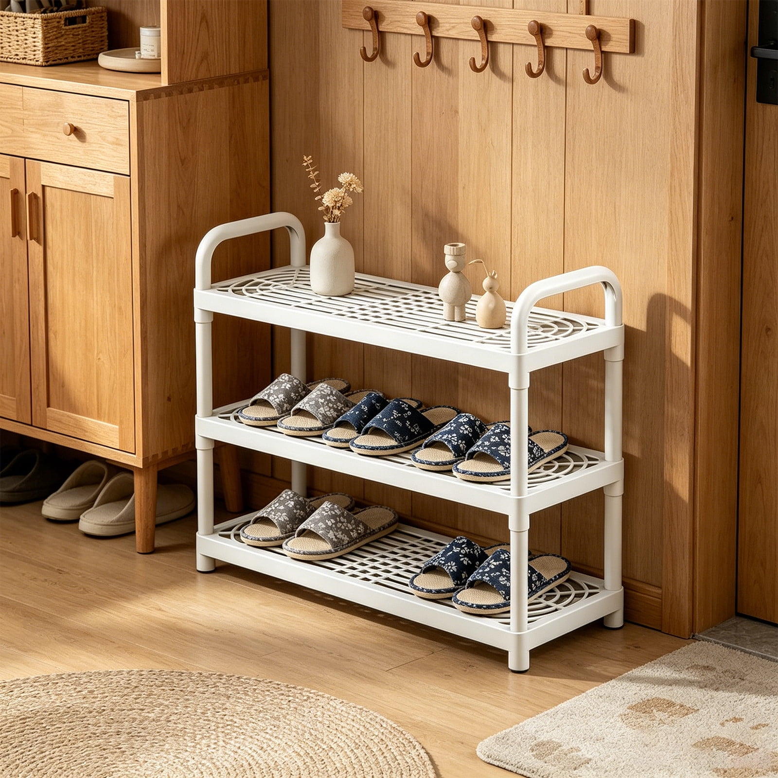 3-Tier Shoe Rack Organizer White, Plastic Storage Shelf for Entryway ...