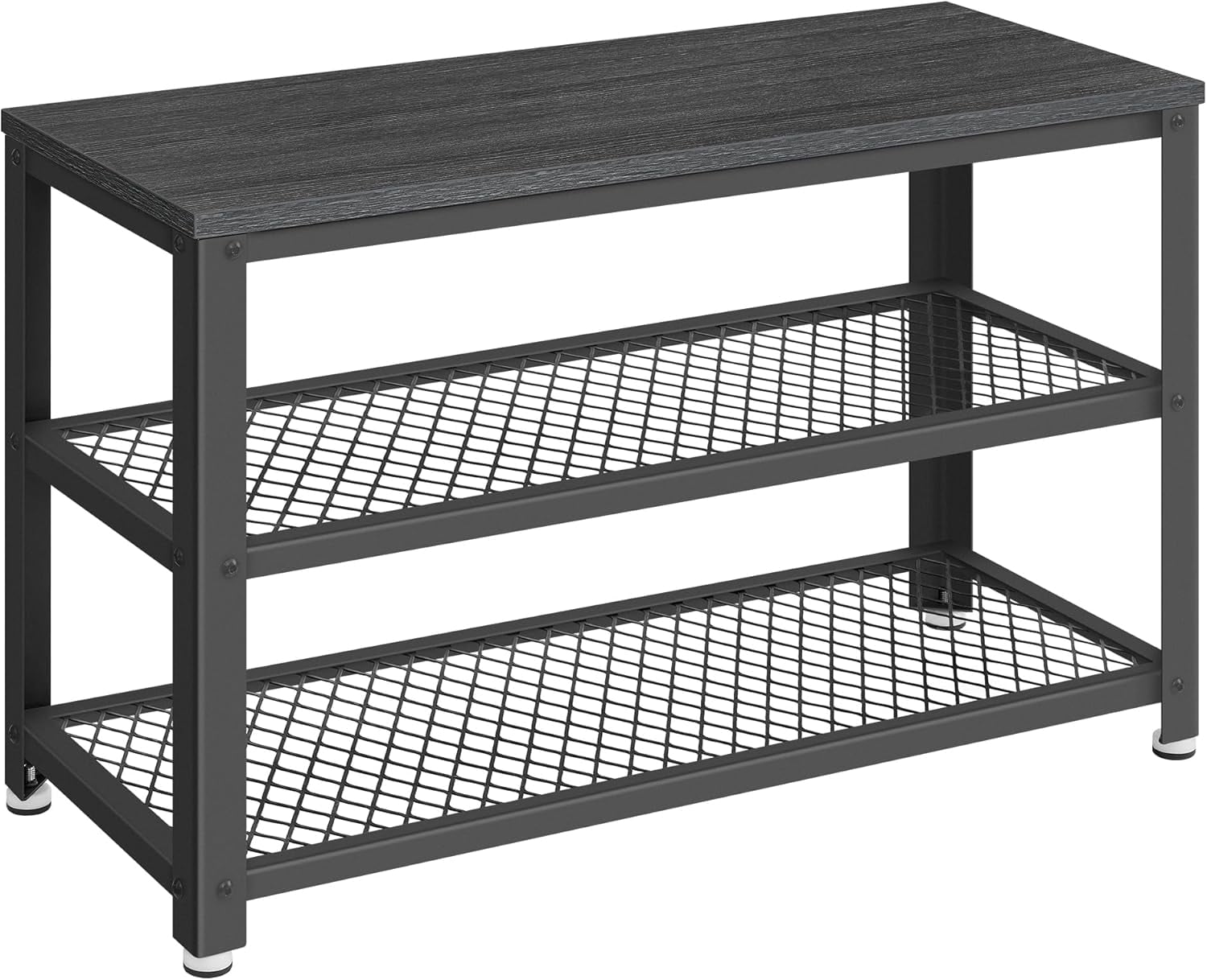 3-Tier Shoe Rack, Shelf Storage Bench with Metal Mesh Shelves and Seat ...