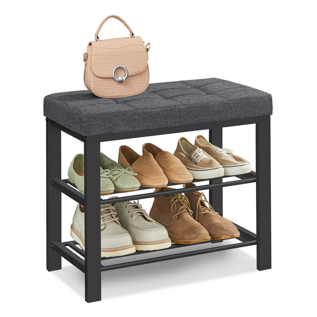 SONGMICS 3-Tier Shoe Rack Bench, Entryway Organizer with Padded Seat ...