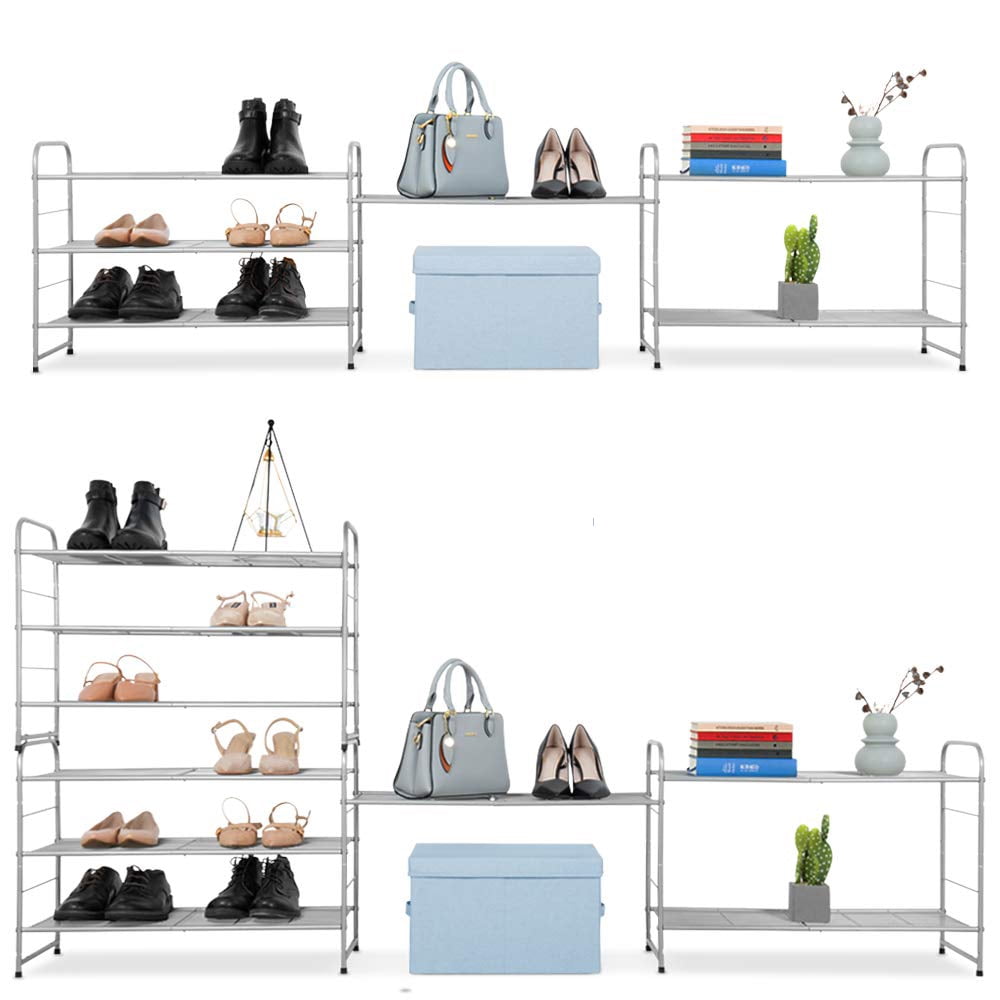 3-Tier Shoe Rack, Stackable and Adjustable Multi-Function Wire Grid ...