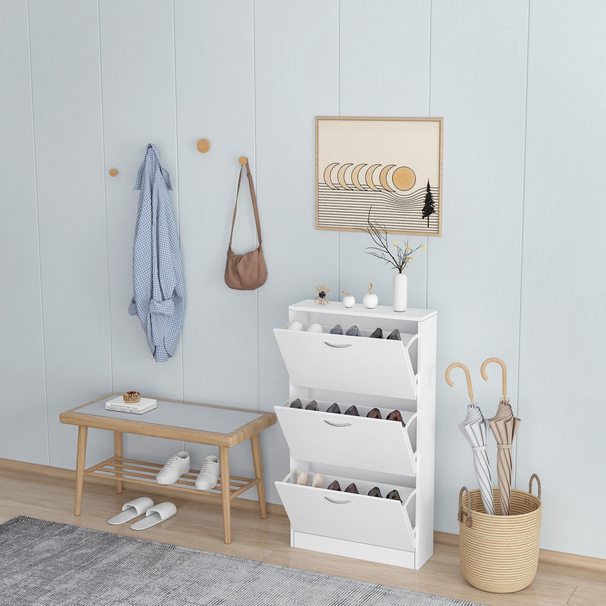 3-Tier Shoe Storage Cabinet for Entryway, White Narrow Organizer Holds ...