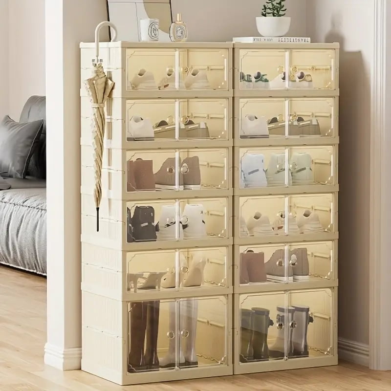 3 Tier Shoe Storage Cabinet Foldable Shoe Rack with Magnetic Clear Door ...