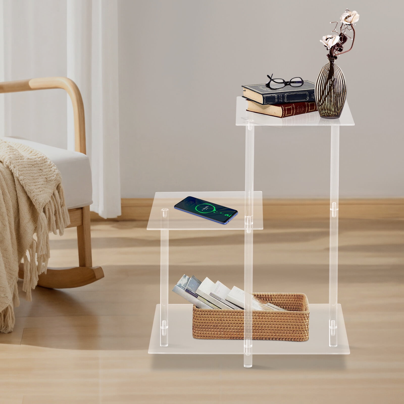 3-Tier Side Table Bedside Table with Open Storage Shelf Clear Side ...