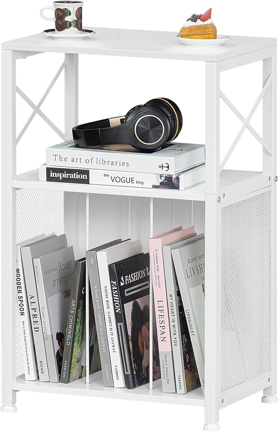 3 Tier Side Table, End Table with Display Shelf, Vinyl Record Player ...