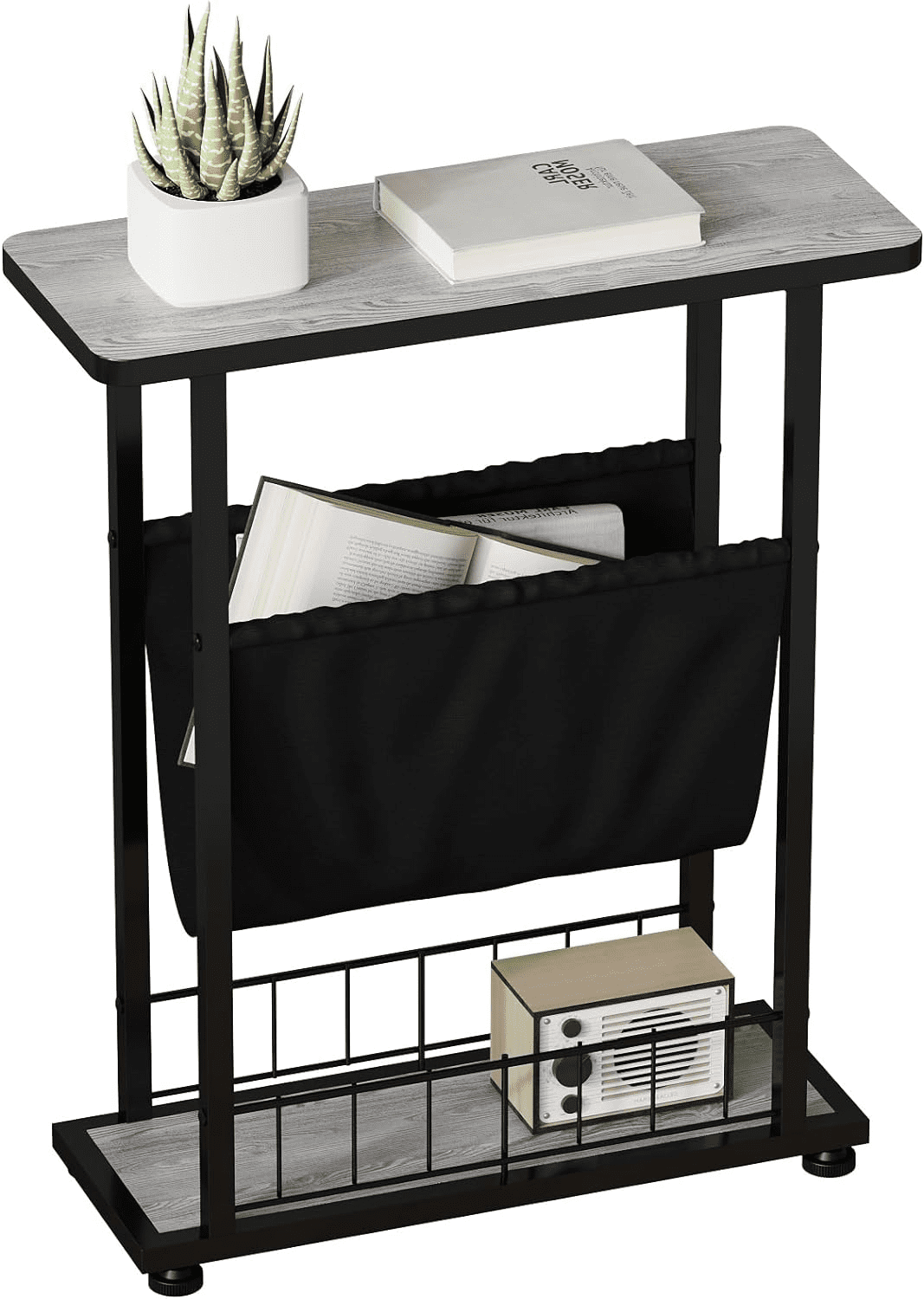 3 Tier Side Table with Magazine Holder, Industrial End Table with Open ...