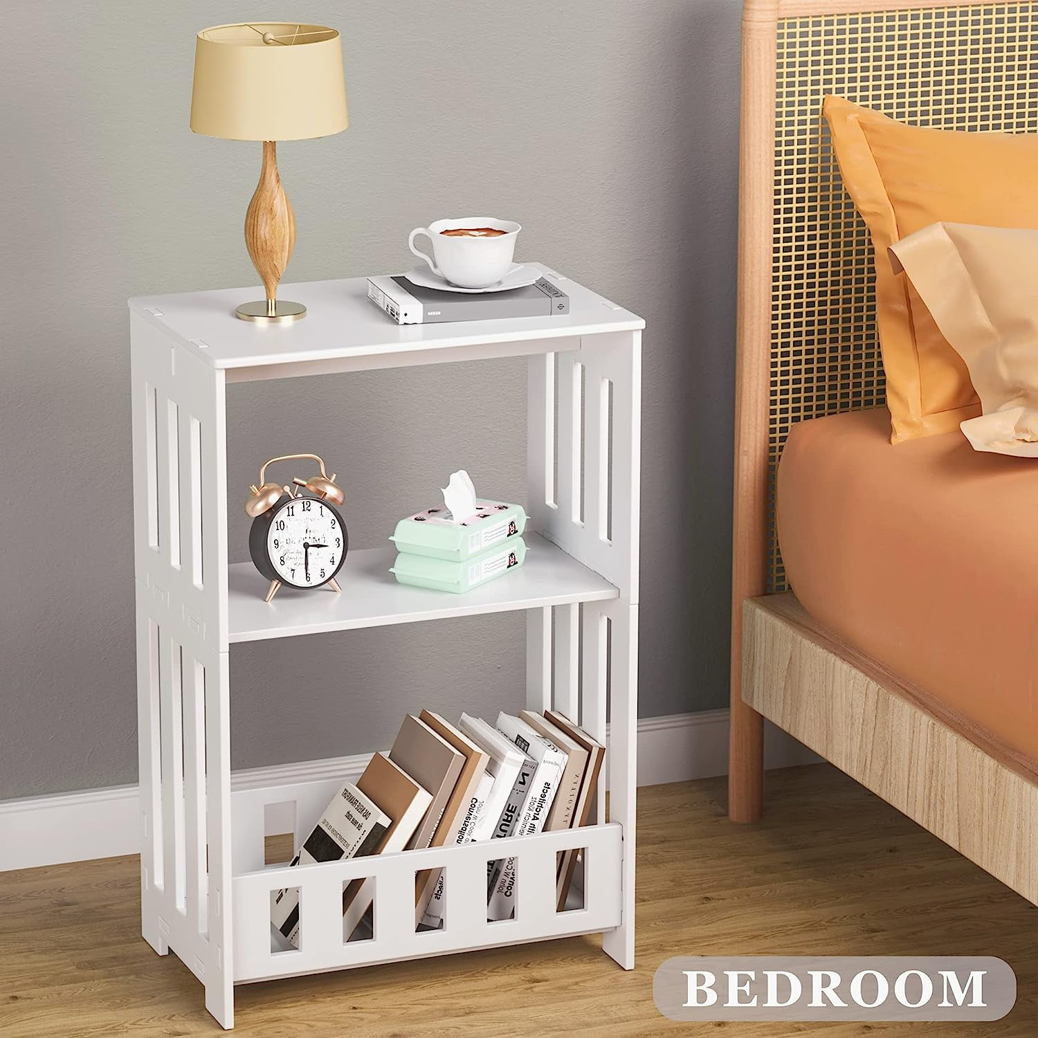3 Tier Side Table Night Stand, Narrow End Table with Display Shelf ...
