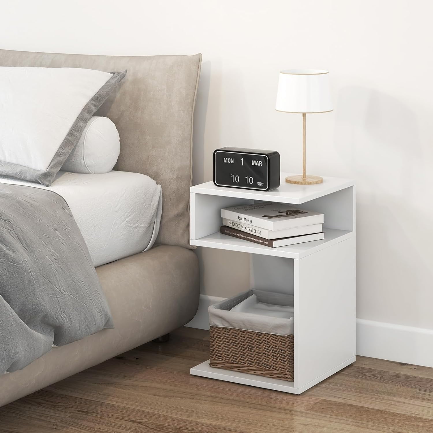 3-Tier Side Table Set of 2, S-Shaped End Table with 2 Open Storage ...