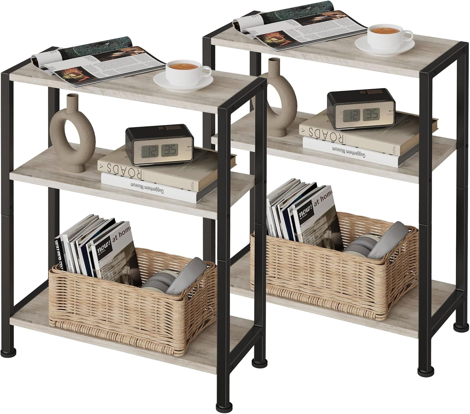 3-Tier Side Table Set of 2, Small End Table, Sofa Side Table for Narrow ...