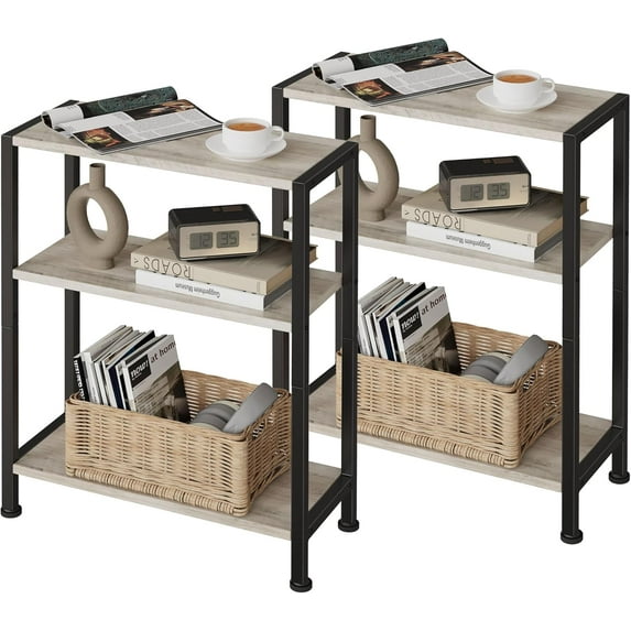 3-Tier Side Table Set of 2, Small End Table, Sofa Side Table for Narrow ...