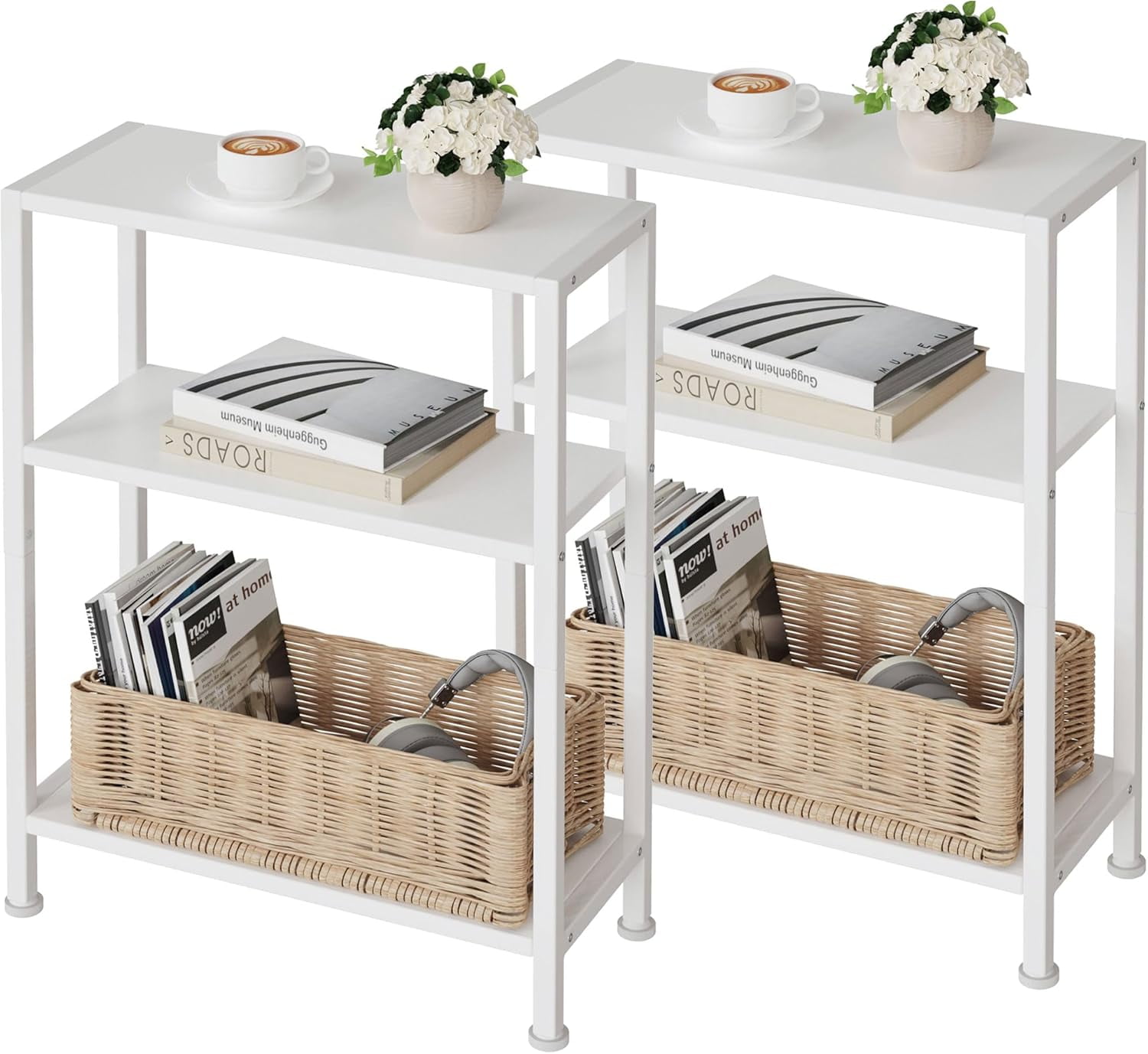 3-Tier Side Table Set of 2, Small End Table, Sofa Side Table for Narrow ...