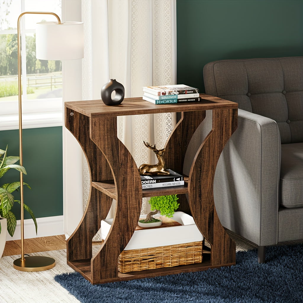 3-Tier Side Table with Storage Shelves, 24" Farmhouse End Table, Modern ...