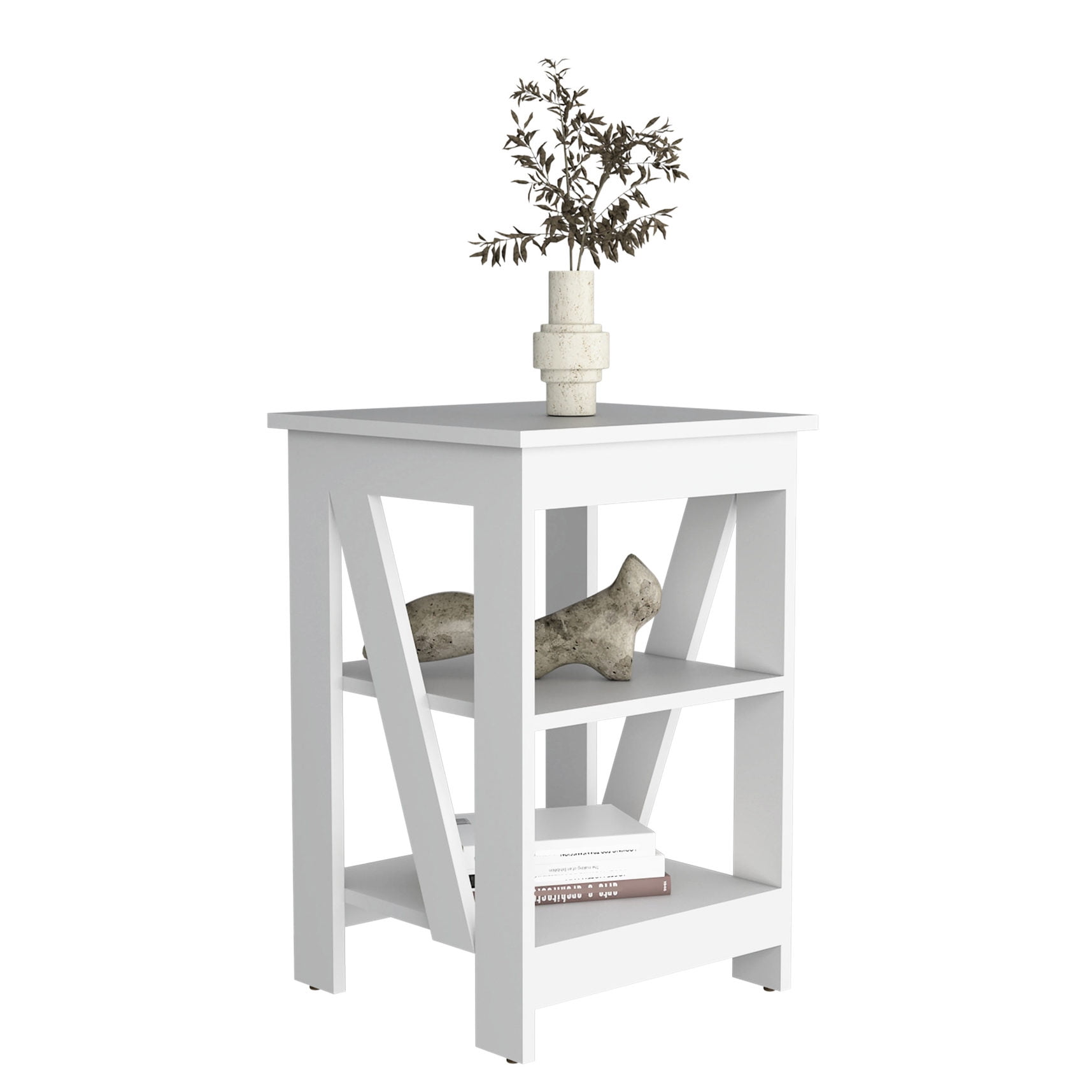 3-Tier Side Table with Crossed Leg Design / Enhances Stability and Look ...
