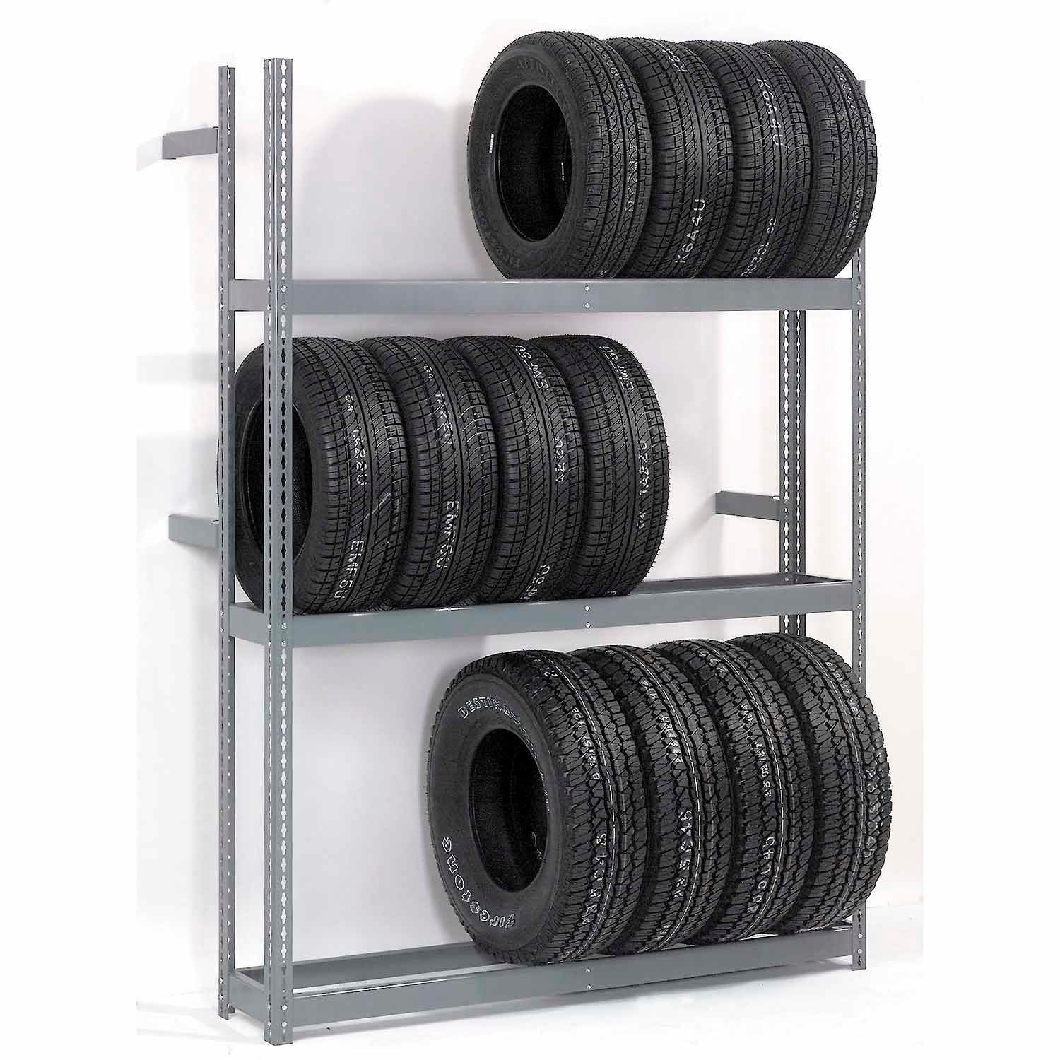 3 Tier Single Entry Tire Rack, Steel, Gray, 60"W x 18"D x 84"H ...