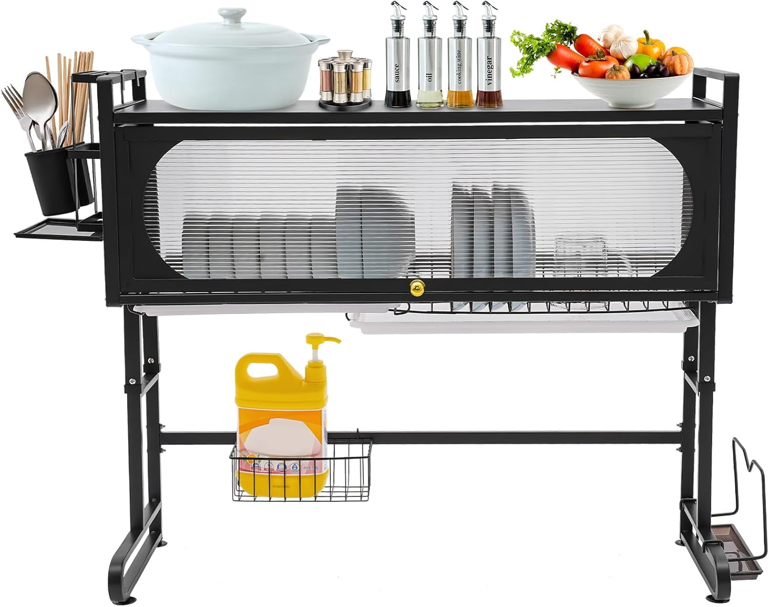 3 Tier Over The Sink Dish Drying Rack W/Clear Cabinet Door, Adjustable ...