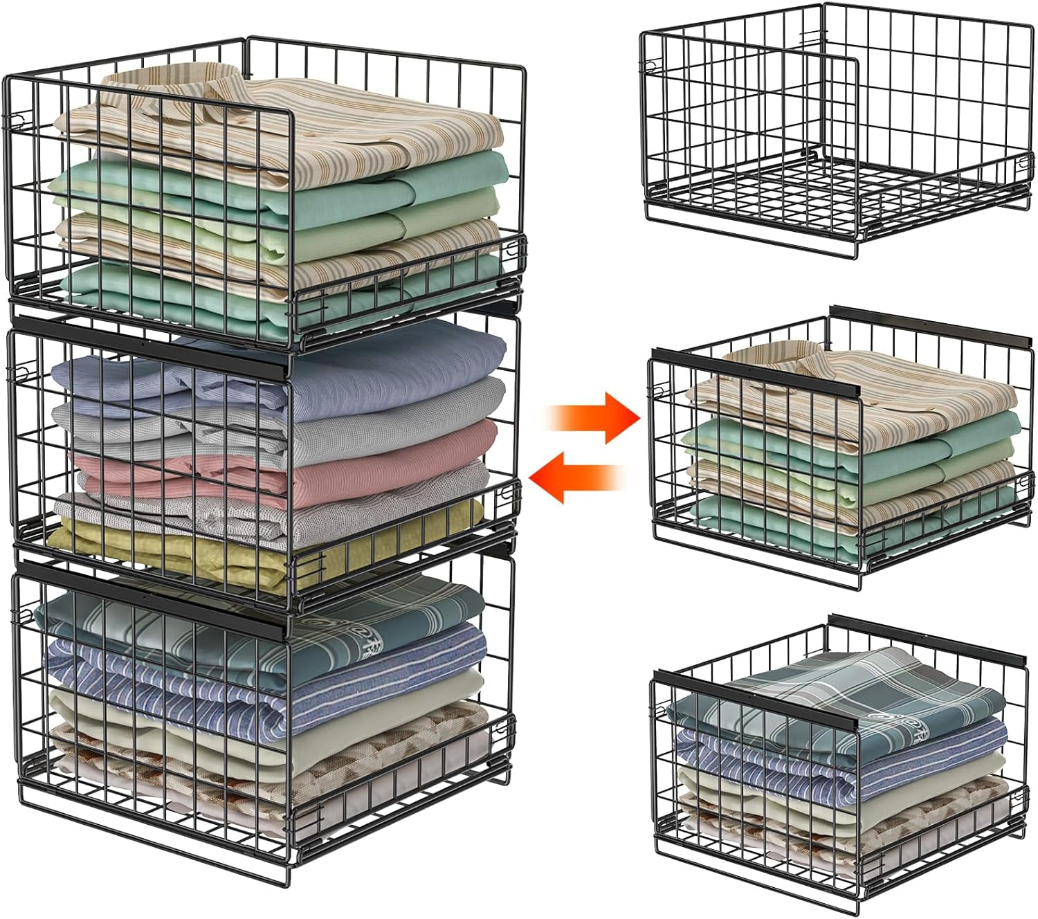 3 Tier Sliding Closet Organizers and Drawer Storage Shelves, Stackable ...