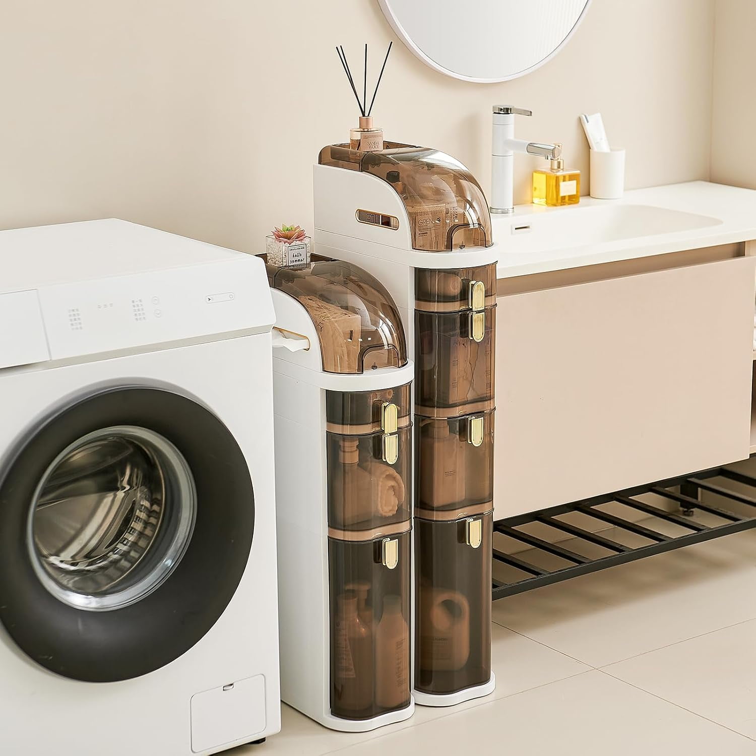 3-Tier Slim Bathroom Storage Cabinet – 7.1" Narrow Tall Storage Cabinet ...