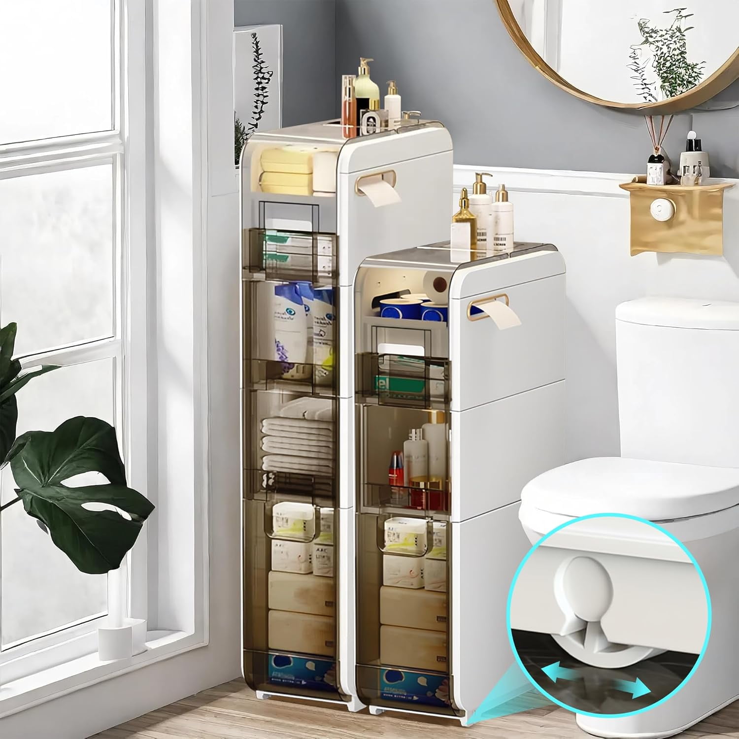 3 Tier Slim Bathroom Storage Cabinet, Plastic Narrow Bathroom Storage ...