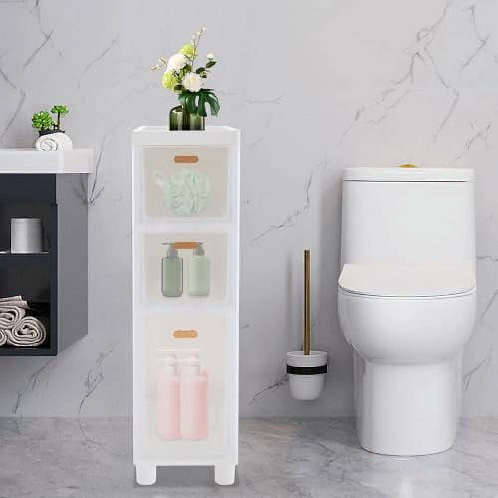 3-Tier Slim Bathroom Storage Cabinet,Rolling Narrow Bathroom Floor ...