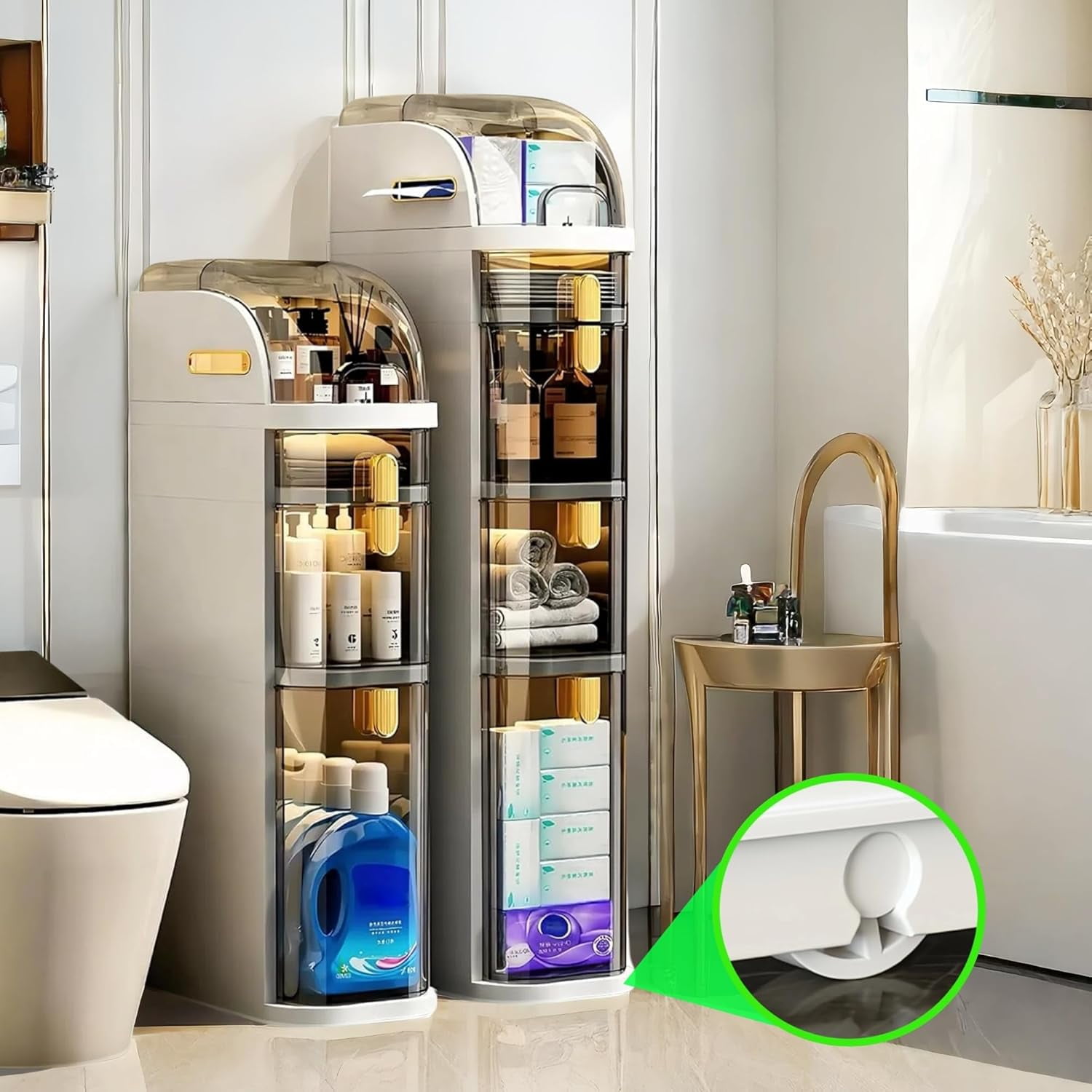 3-Tier Slim Bathroom Storage Cabinet, Waterproof Narrow Bathroom ...