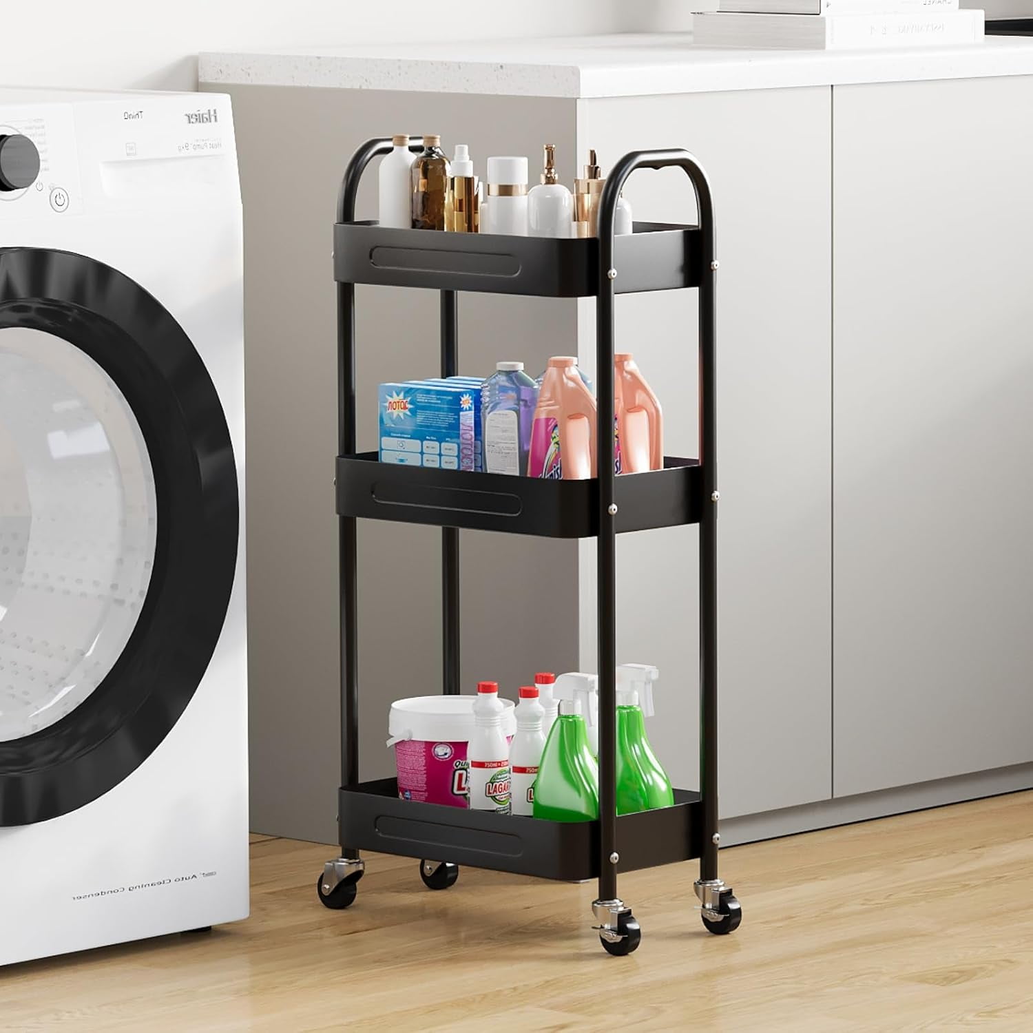 3 Tier Slim Metal Movable Space-Saving Space-Saving Rack Cart for ...