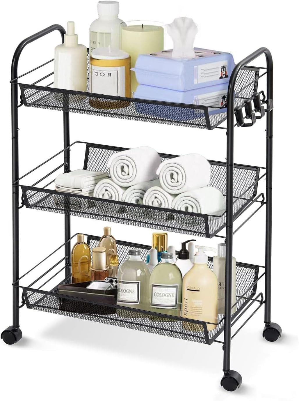 3-Tier Slim Metal Rolling Cart, Mesh Wire Storage Utility Trolley ...