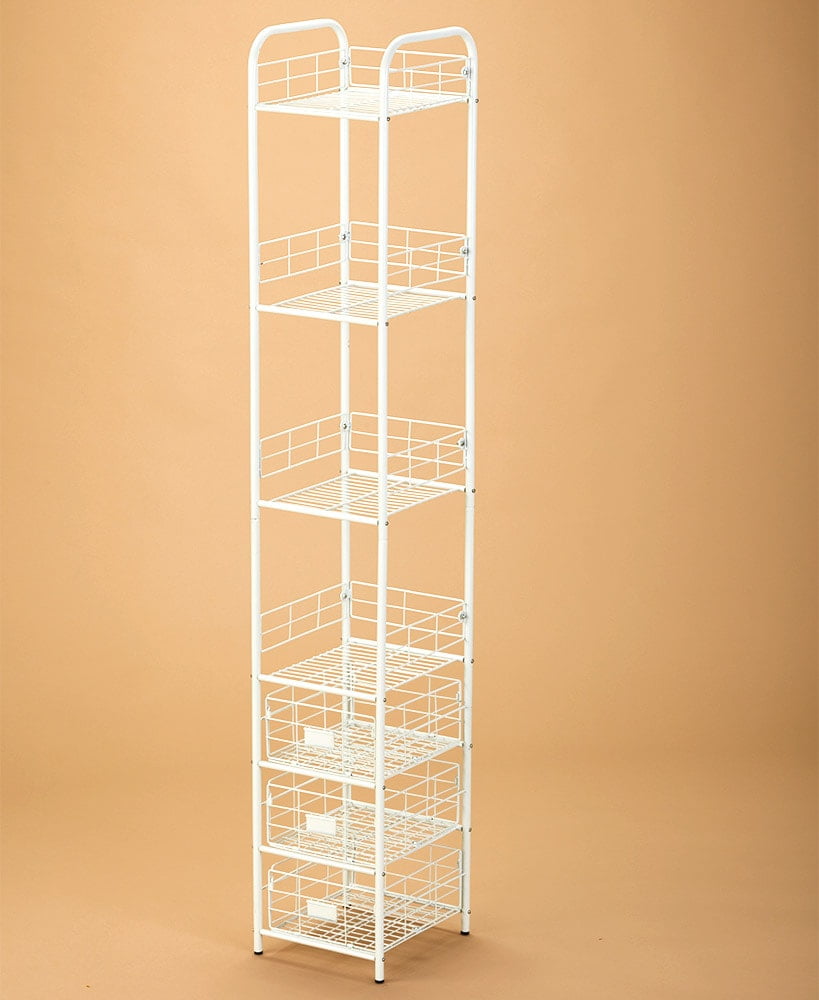 3-Tier Slim Metal Storage Basket Shelf Rack for Home Storage - White ...