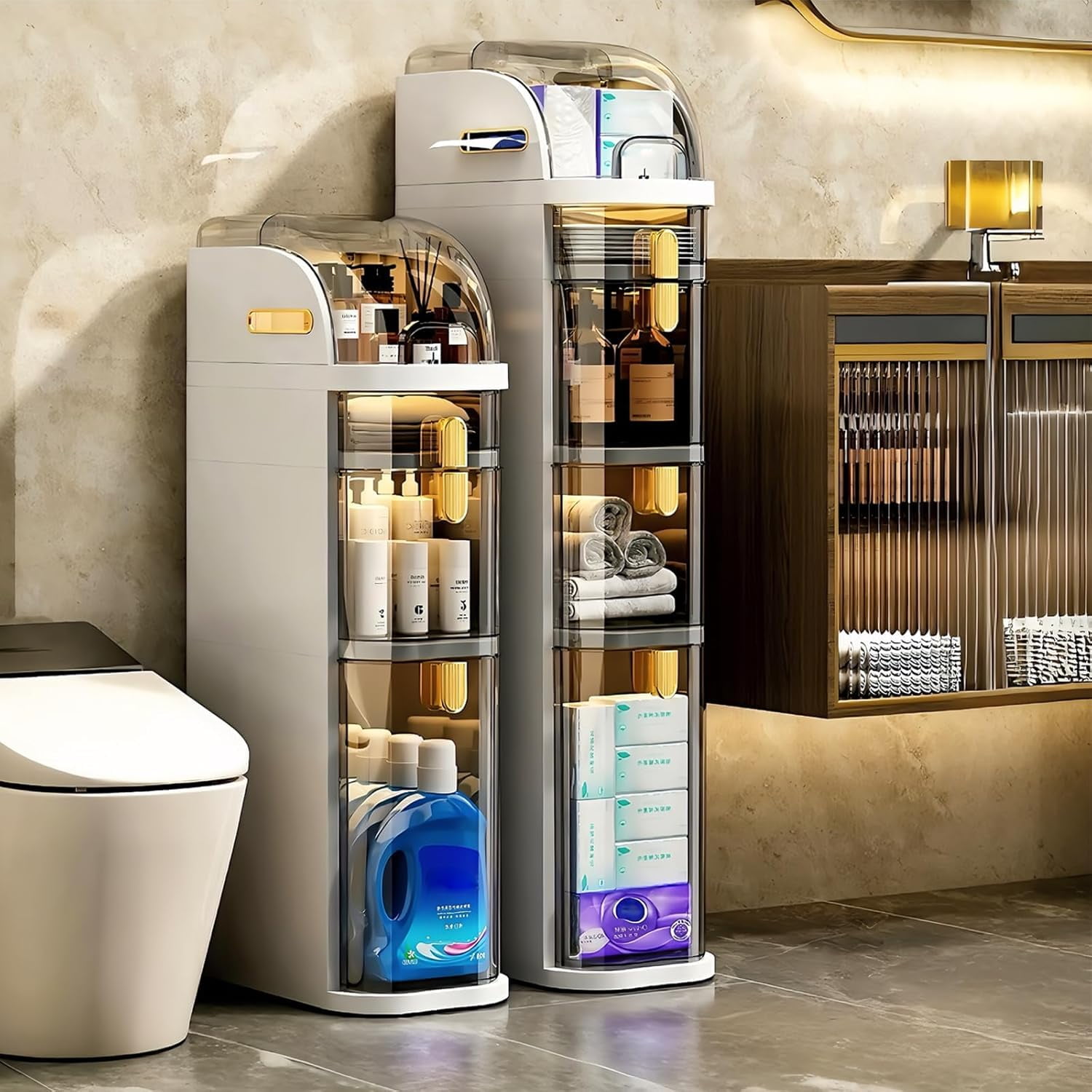 3-Tier Slim Plastic Storage Cabinet with Wheels 7.1 Inch Narrow ...