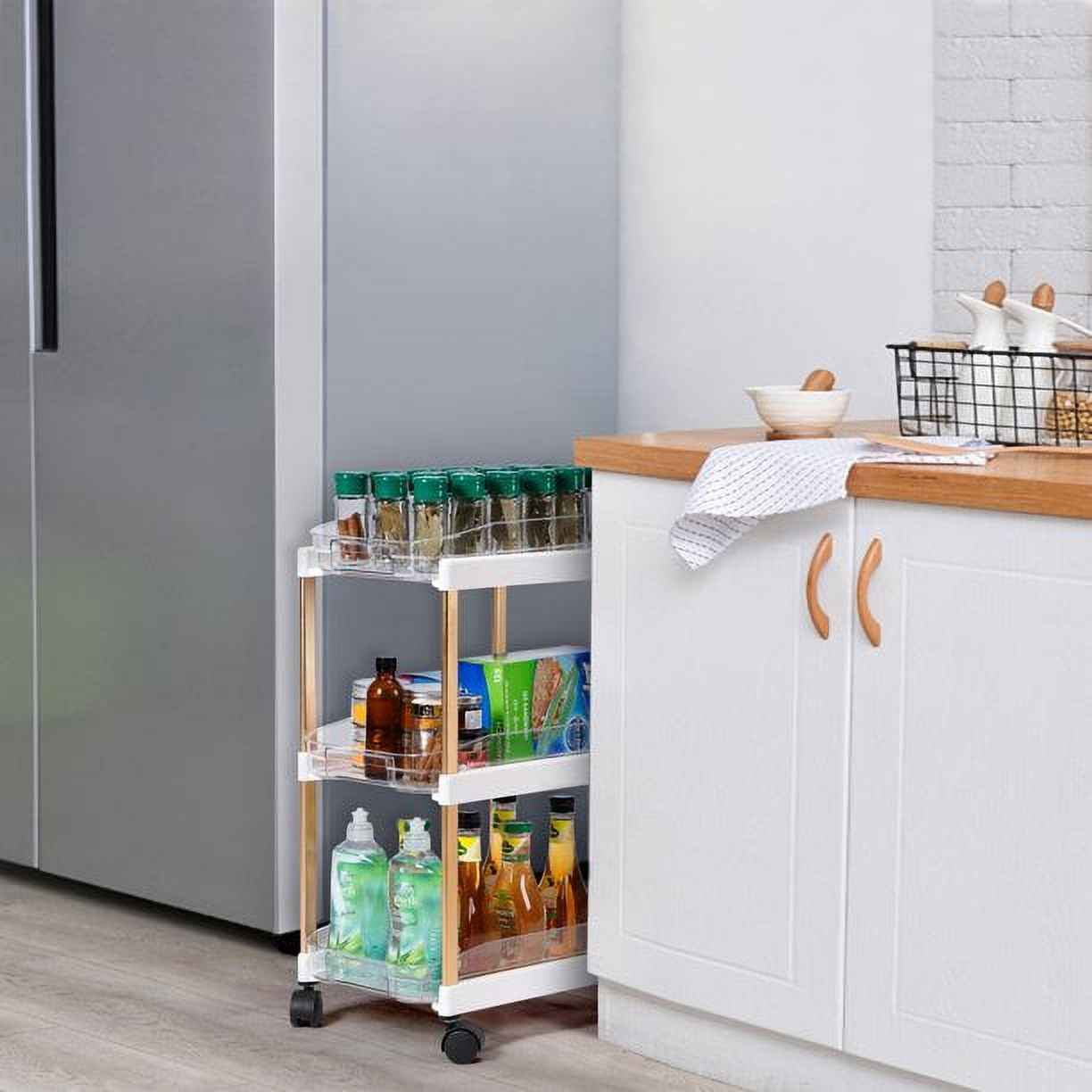 3-Tier Slim Rolling Cart, Kitchen Cart with Wheels Mobile Utility Cart ...