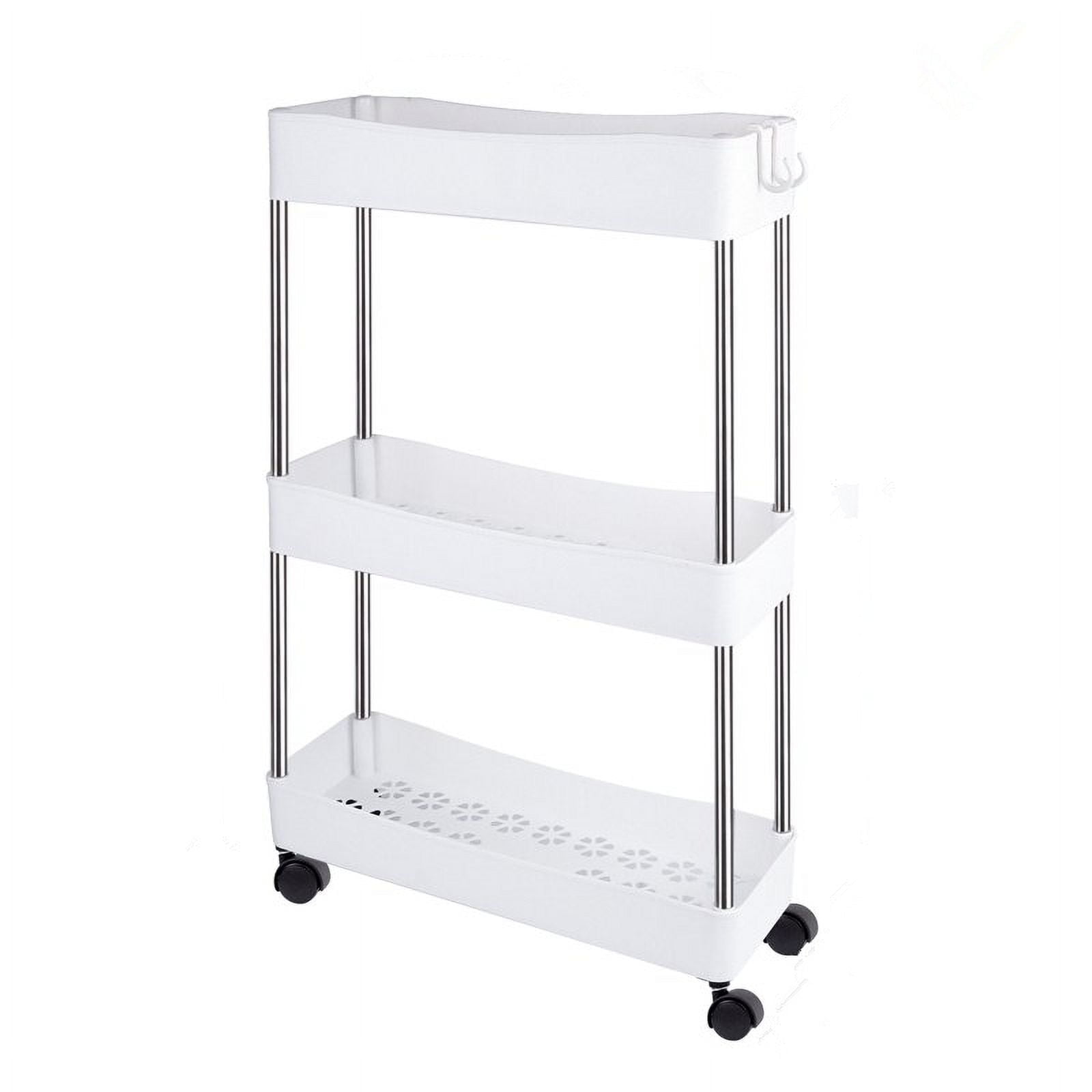 3 Tier Slim Rolling Storage Cart 15.4" Mobile Shelving Unit Narrow ...