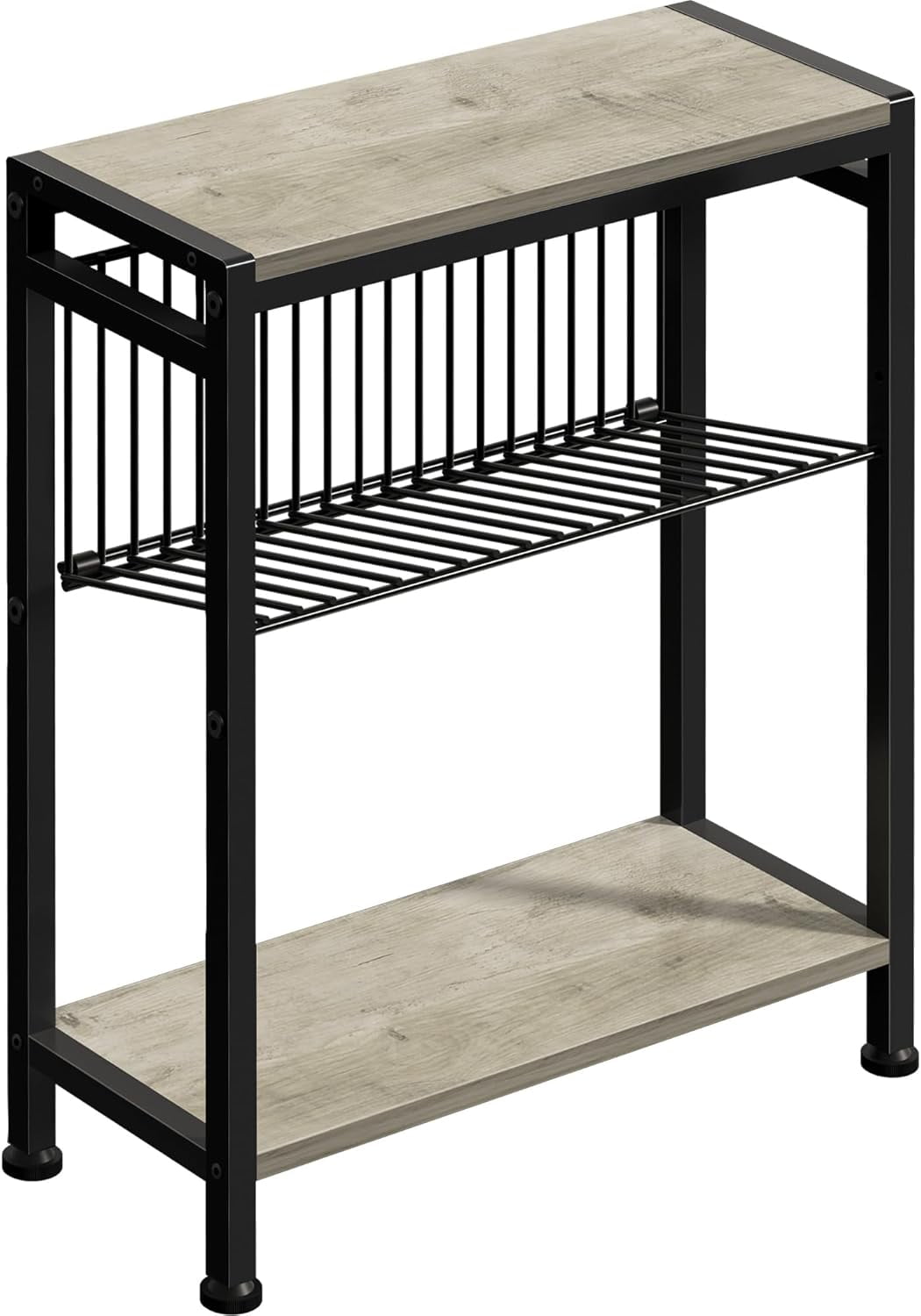 3-Tier Slim Side Table with Magazine Holder - Narrow End Table ...