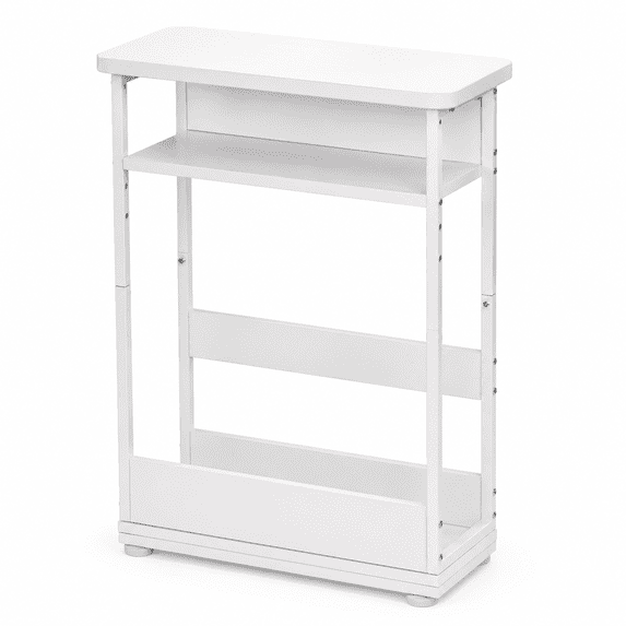 3-Tier Slim Side Table with Storage Shelf and Magazine Rack, Narrow End ...