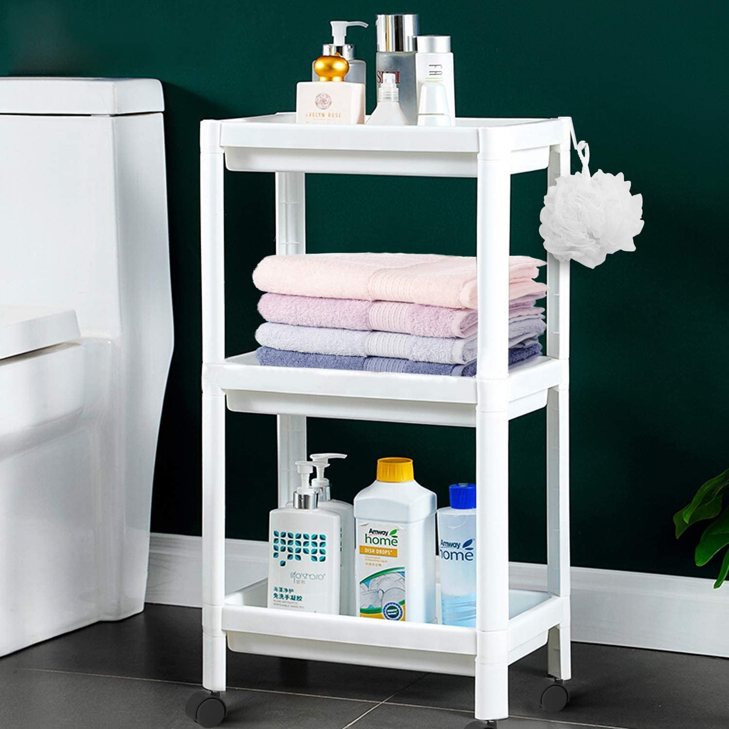 3 Tier Slim Storage Cart Rolling Laundry Cart Bathroom Shelves ...