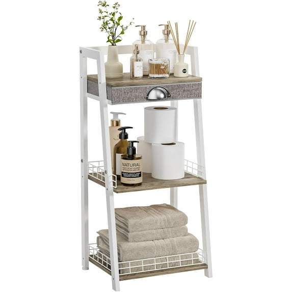 3-Tier Small Bathroom Shelves with Drawer, Floor Storage Shelf, Small ...